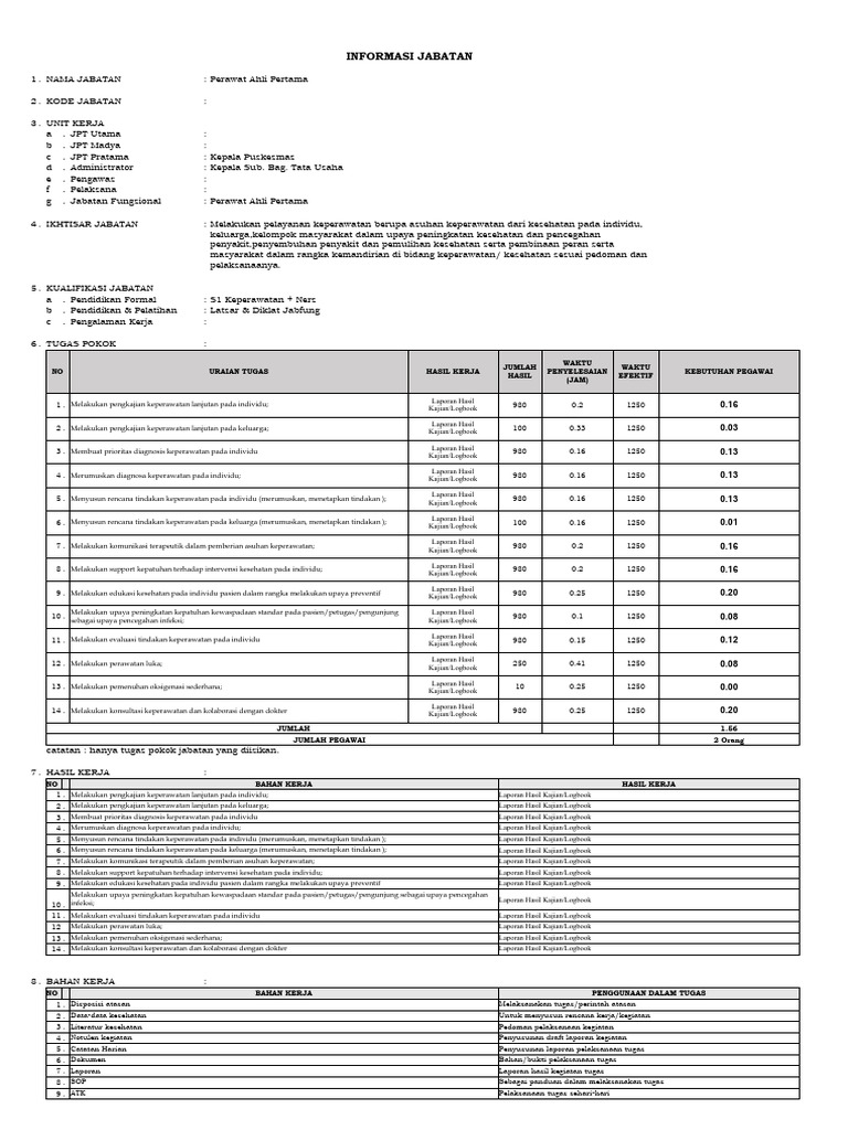 Anjab Perawat Ahli Pertama 2024 | PDF