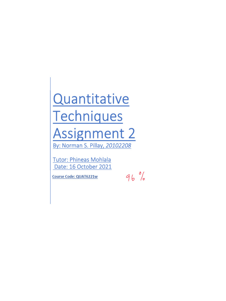Student Number 20102208 Quantative Techniques Assignment 2 Quat6221W - VCOL2 | PDF | Statistical ...