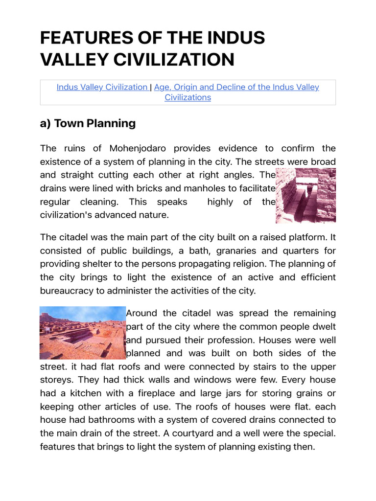 Features of The Indus Valley Civilization - Indus Valley Civilization | PDF