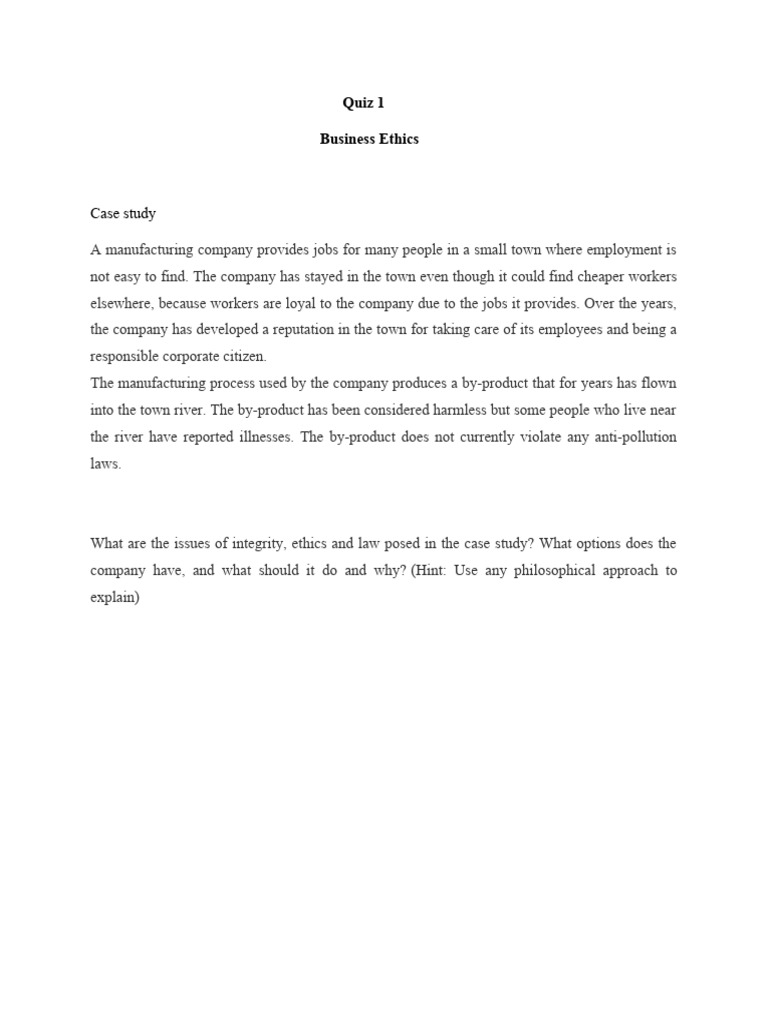 Business Ethics Case Study: Quiz 1 | PDF