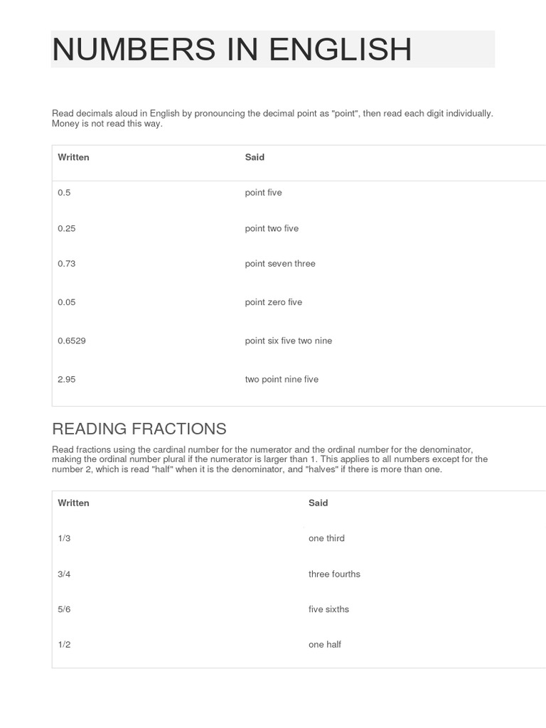 Numbers from 1 to 100 in English | PDF | Notation | Arithmetic