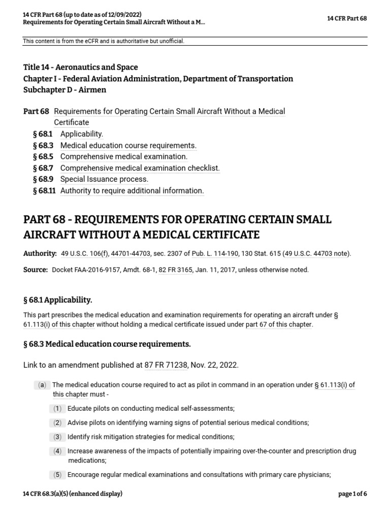 Federal Regulations (14 CFR Part 68) | PDF | Psychosis | Mental Disorder