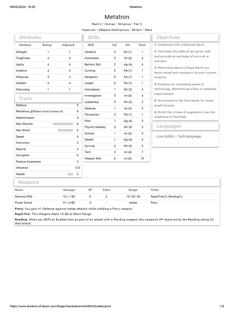 Metatron Character Overview: Skitarius | PDF