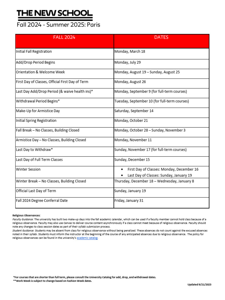 24 25 Paris Academic Calendar | PDF | Academic Term