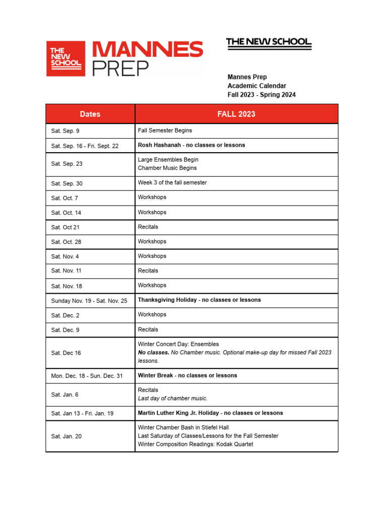 Mannes Prep Academic Calendar 2023-24 | PDF | Academic Term