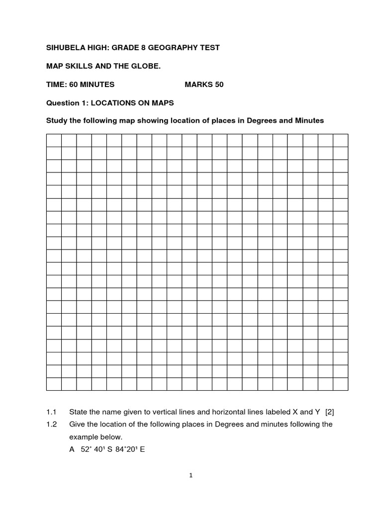 GR 8 SS Ass Test Term 1 2020 Geography | PDF | Map | Cartography