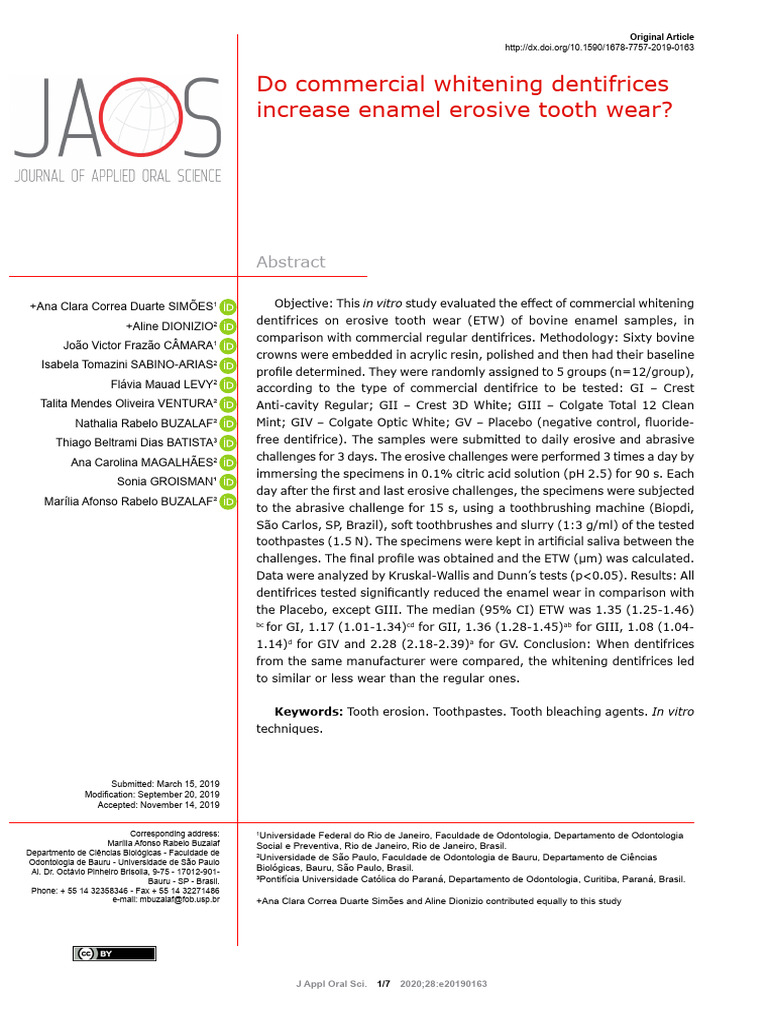 Simoes 2020 Do Commercial Whitening Dentifrices | PDF | Mouth | Hygiene