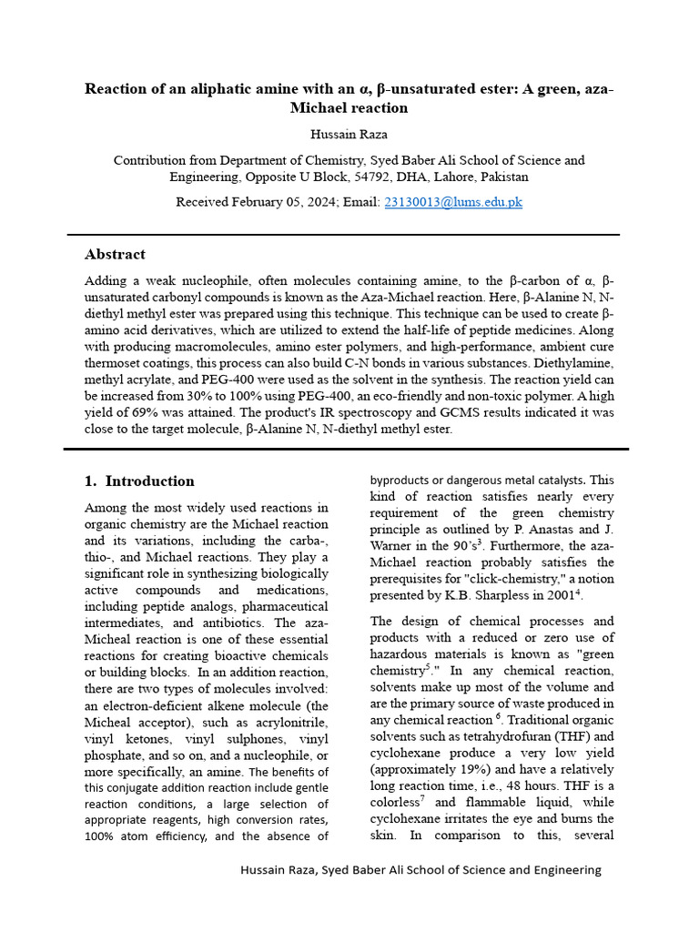 Reaction of an aliphatic amine with an α 23130013 | PDF | Chemical ...