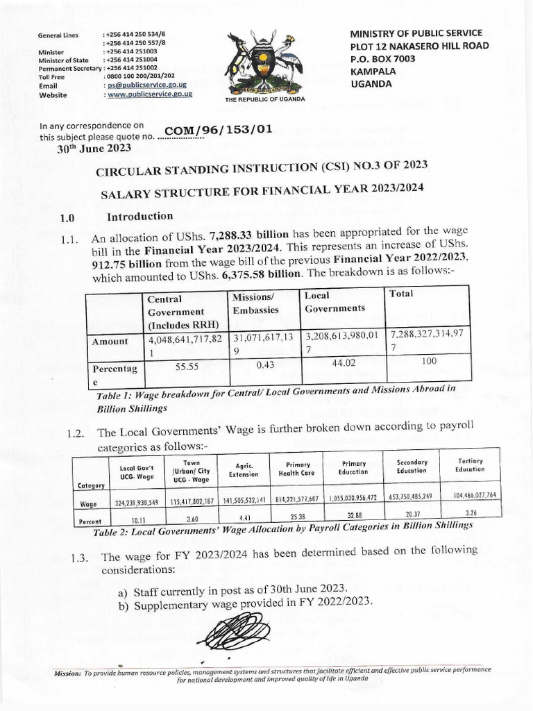 Circular Standing Instruction (Csi) No. 3 of 2023 - Salary Structure ...
