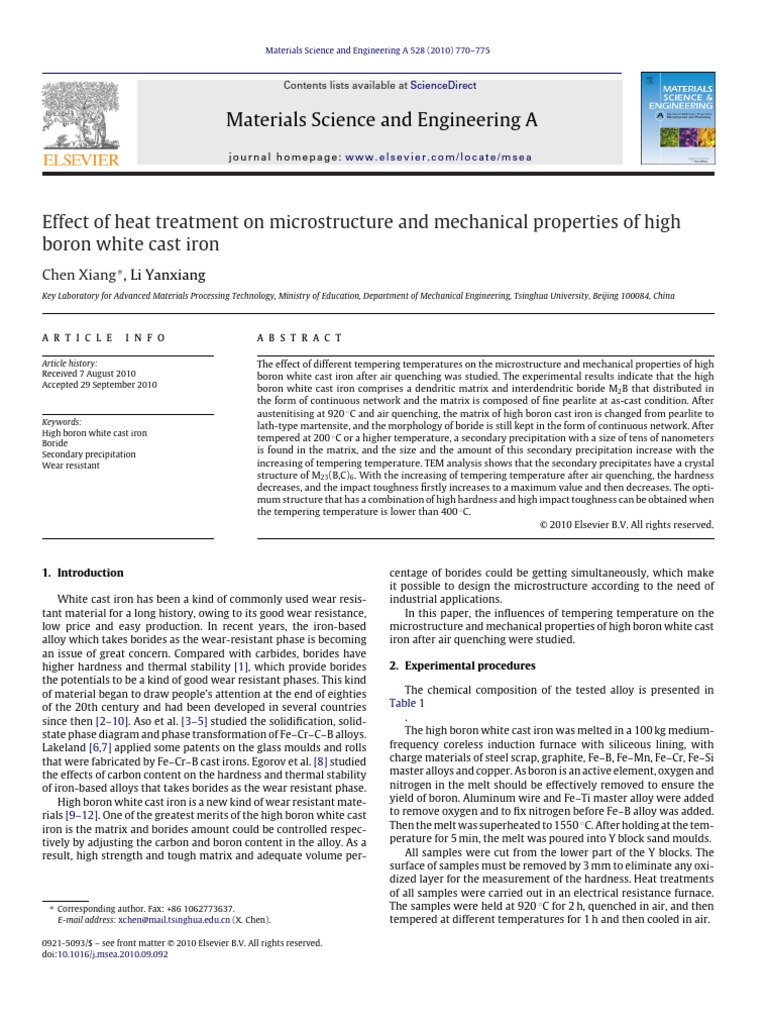 Effect of Heat Treatment On Microestructure and Mechanical Properties of High Boron Whit Cast ...