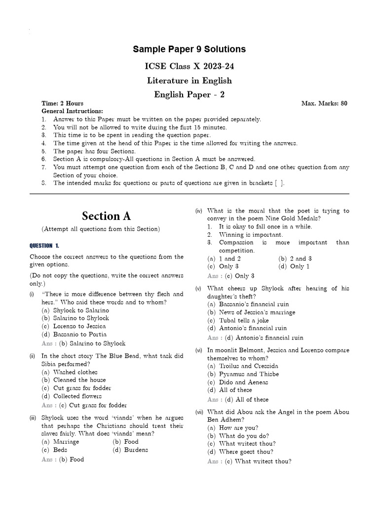 EB Sample Paper 9 Print | PDF | Shylock