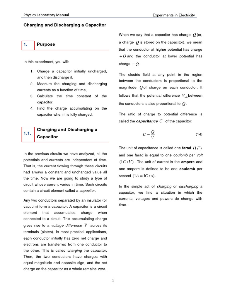 Charging and Discharging A Capacitor | PDF | Capacitor | Electrical Network