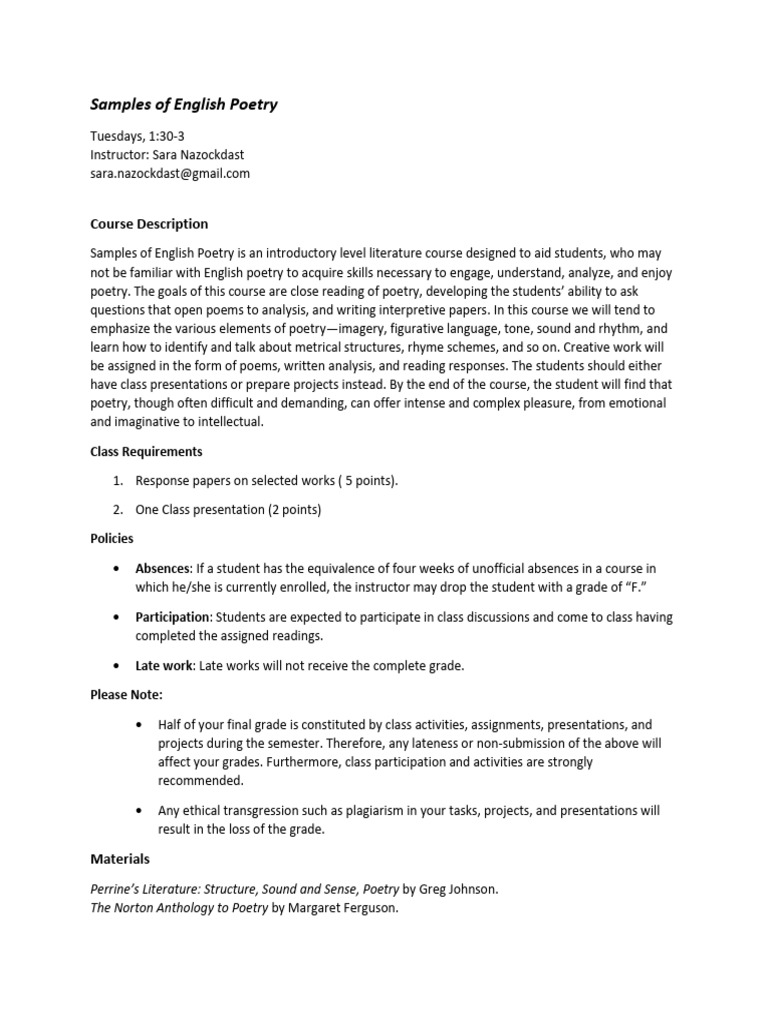 Finalized List of Selected Poems For The Exam | PDF | Poetry