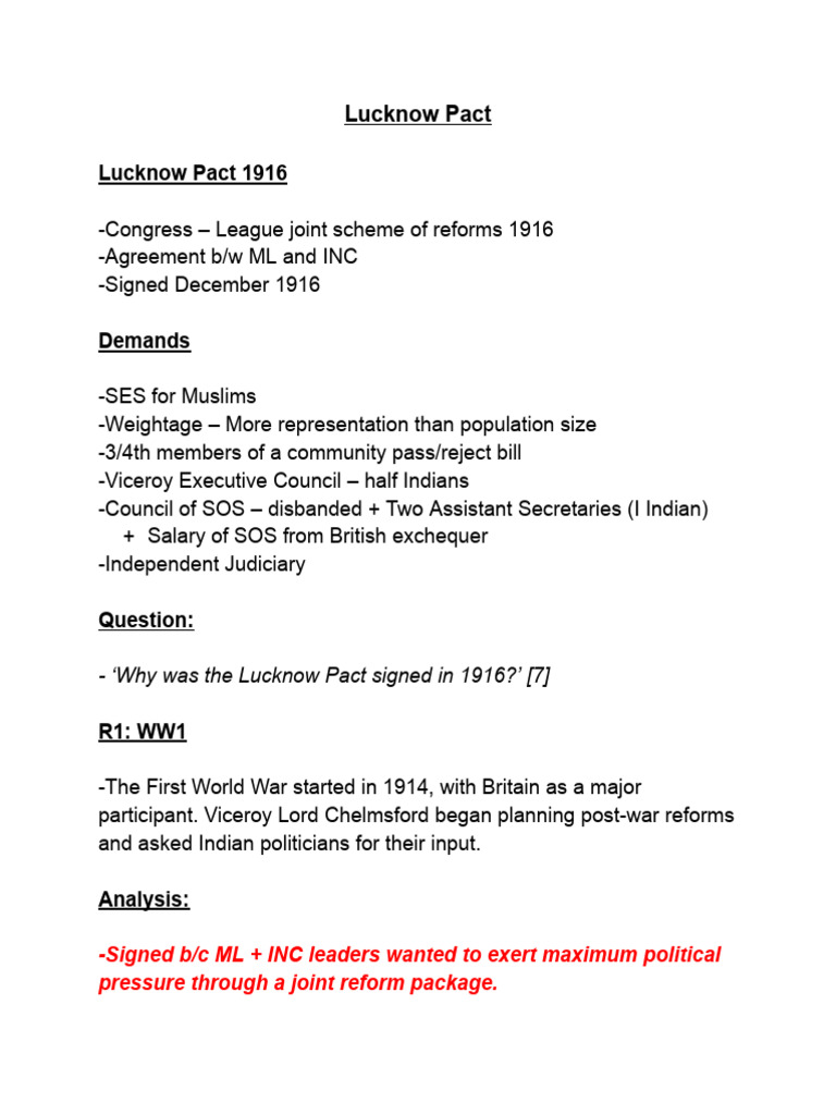 Lucknow Pact | PDF