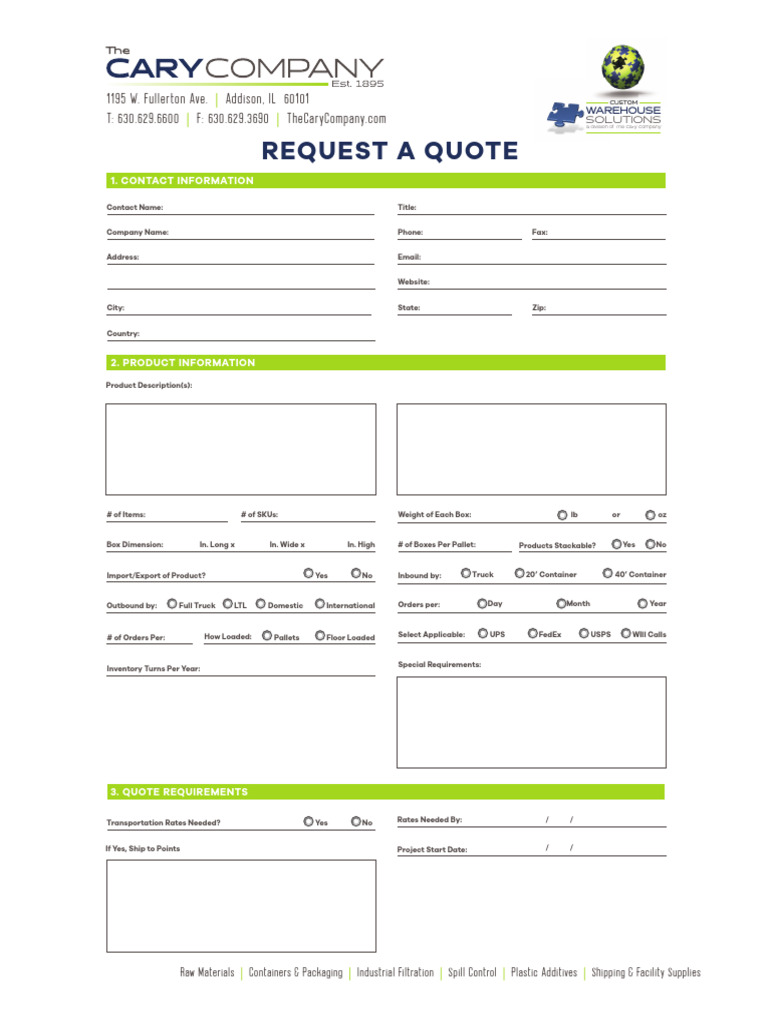 Warehouse Solutions Quote Request Form | PDF | Pallet | Business