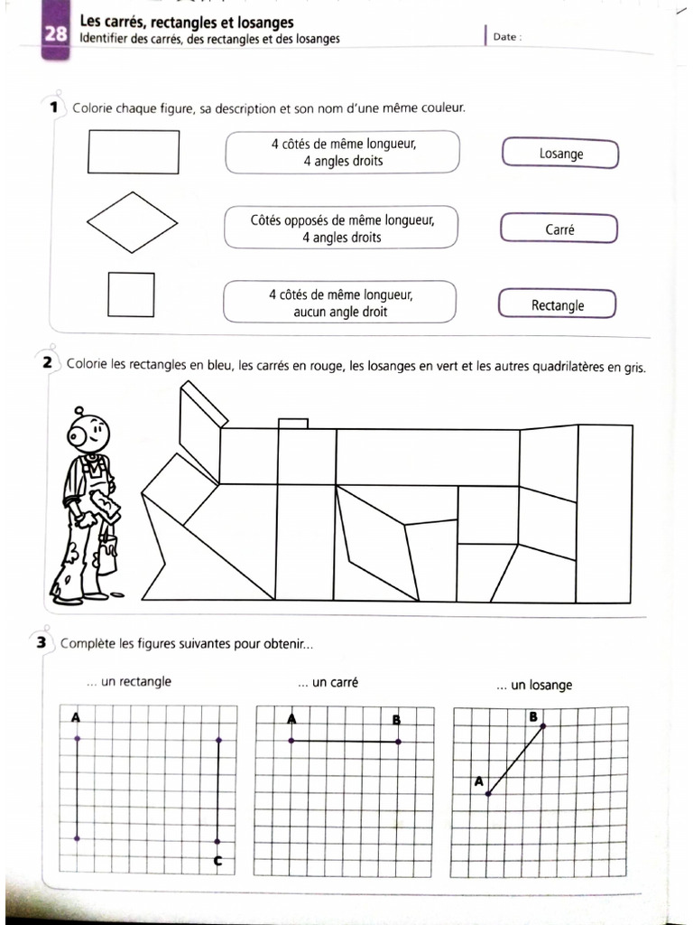 Exercices Carres Rectangles Et Losanges CM1 | PDF