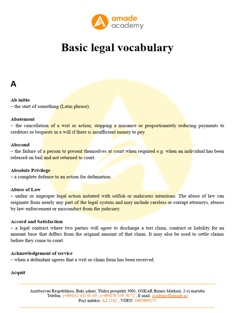 Basic Legal Vocabulary - AMADE Academy | PDF | Bankruptcy | Alternative ...