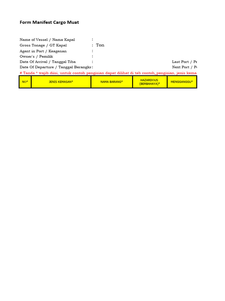 Formulir Manifest Muatan Kapal | PDF