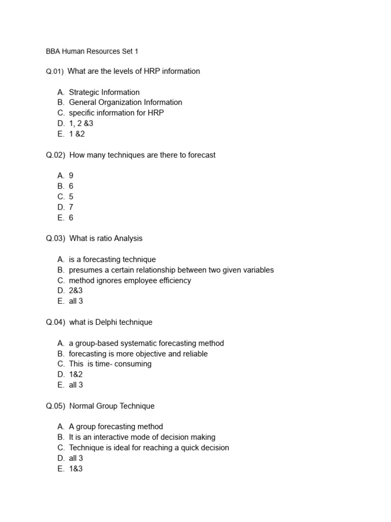 BBA Human Resources Management Set 1 | PDF | Forecasting | Information