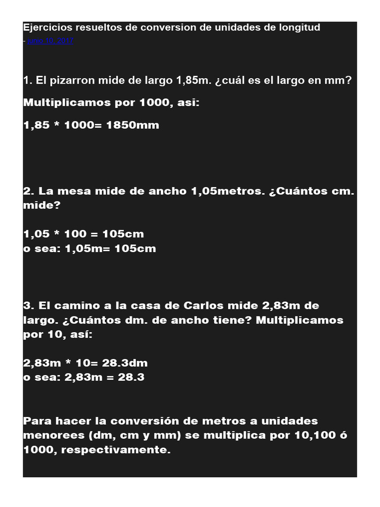Ejercicios Resueltos de Conversion de Unidades de Longitud | PDF