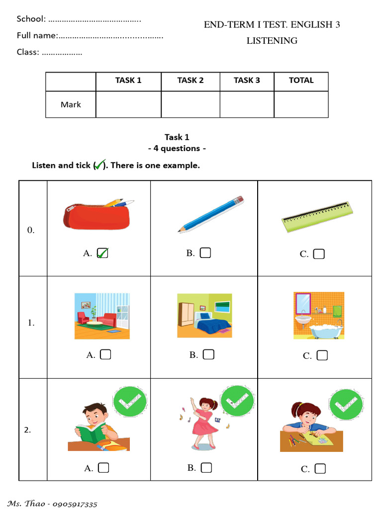 Grade 3 English Listening Test | PDF | Foreign Language Studies