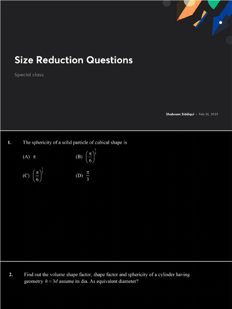 Size Reduction Questions With Anno | PDF