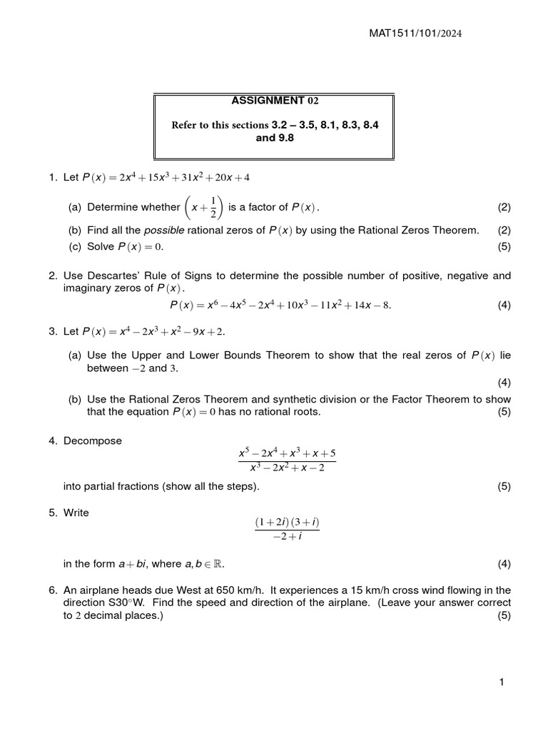 MAT1511 Assignment 02: Polynomial Zeros | PDF | Pi | Numbers
