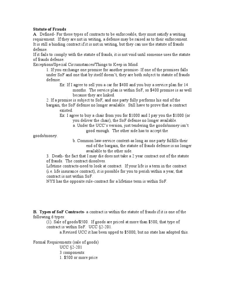 Statute of Frauds: Key Contracts & Exceptions | PDF | Estoppel ...