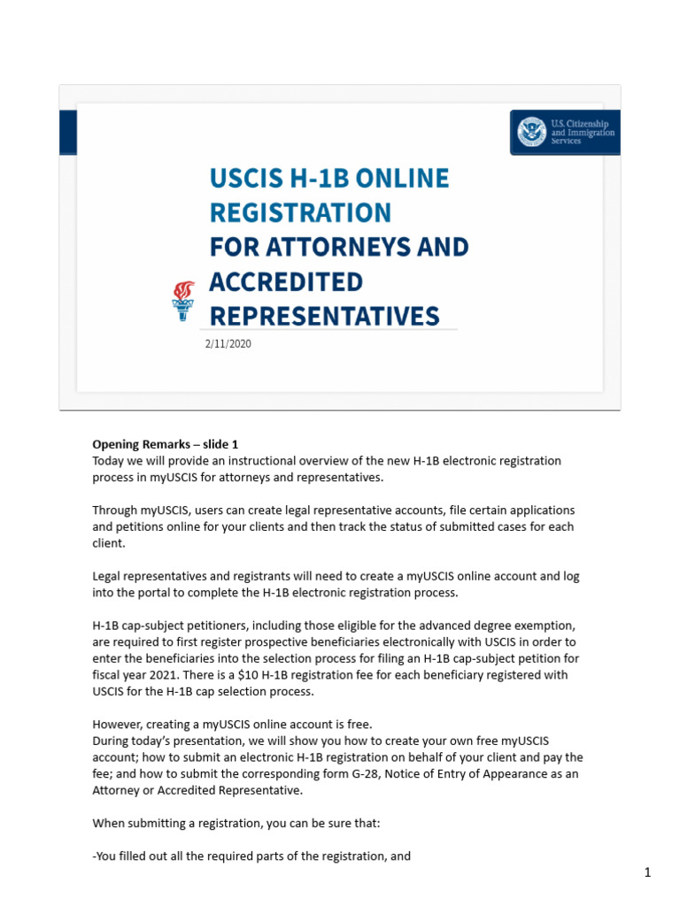 Overview of The H-1B Electronic Registration Process - A Webinar For ...