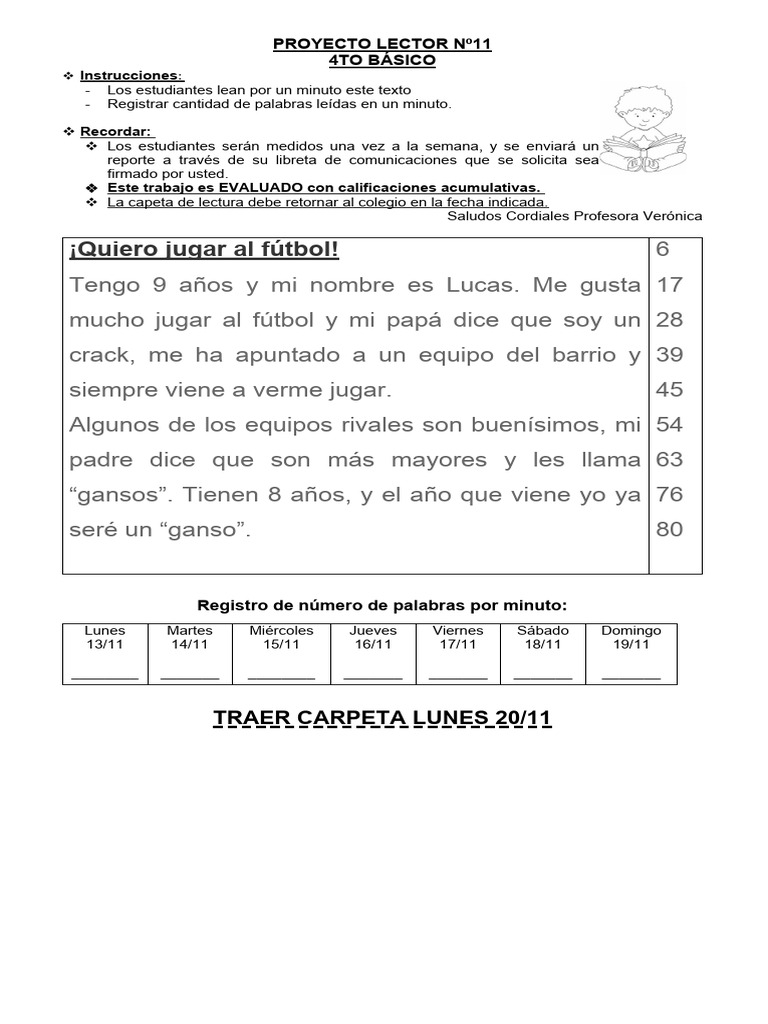 Proyecto Lector 4to Básico: Evaluación Semanal | PDF