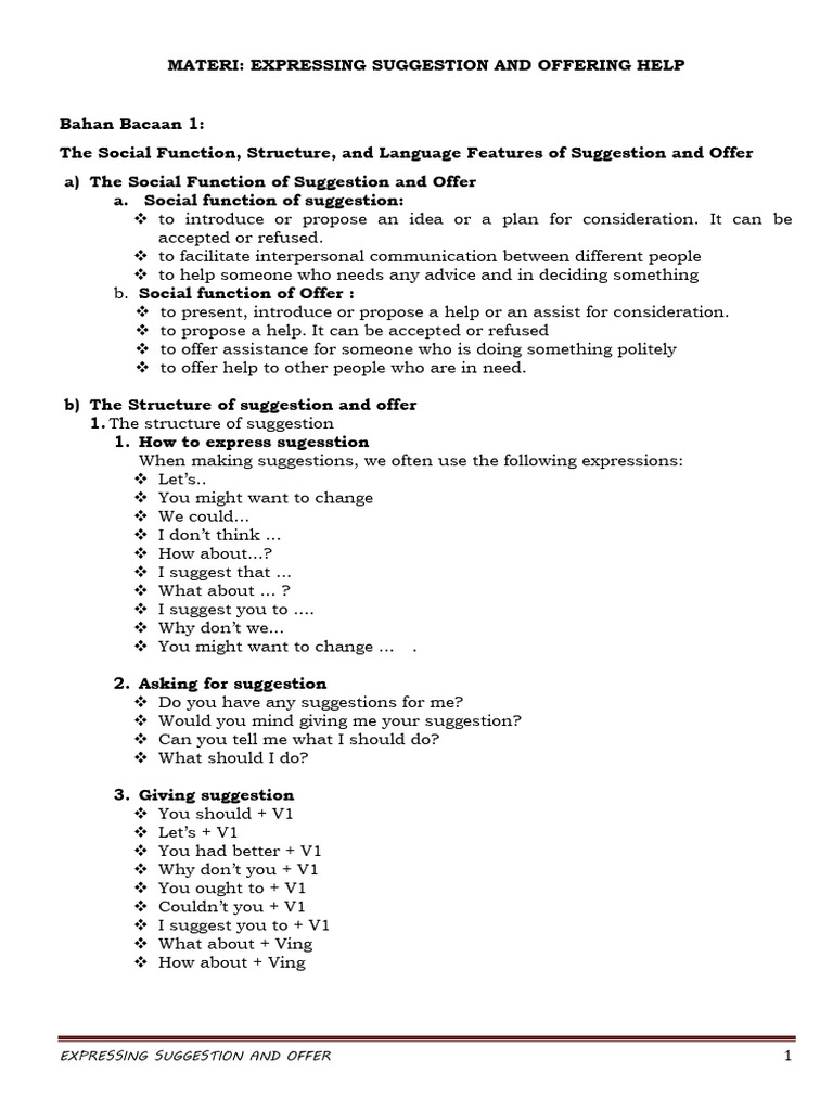 Understanding Suggestions and Offers | PDF | Language Mechanics ...