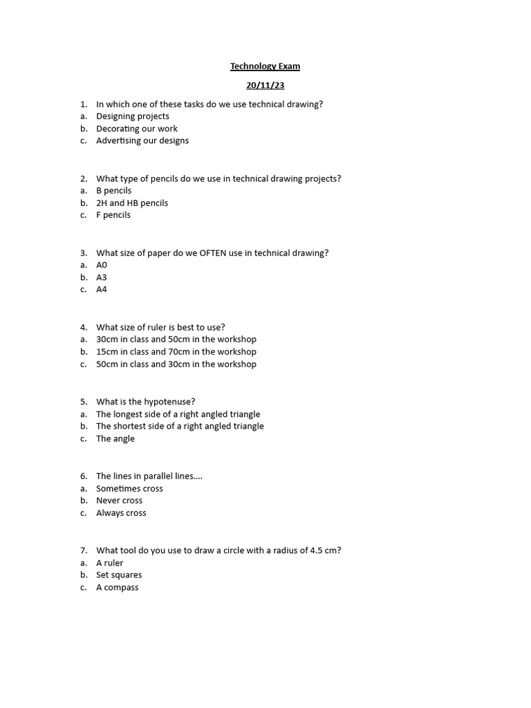 Technical Drawing Exam Questions | PDF