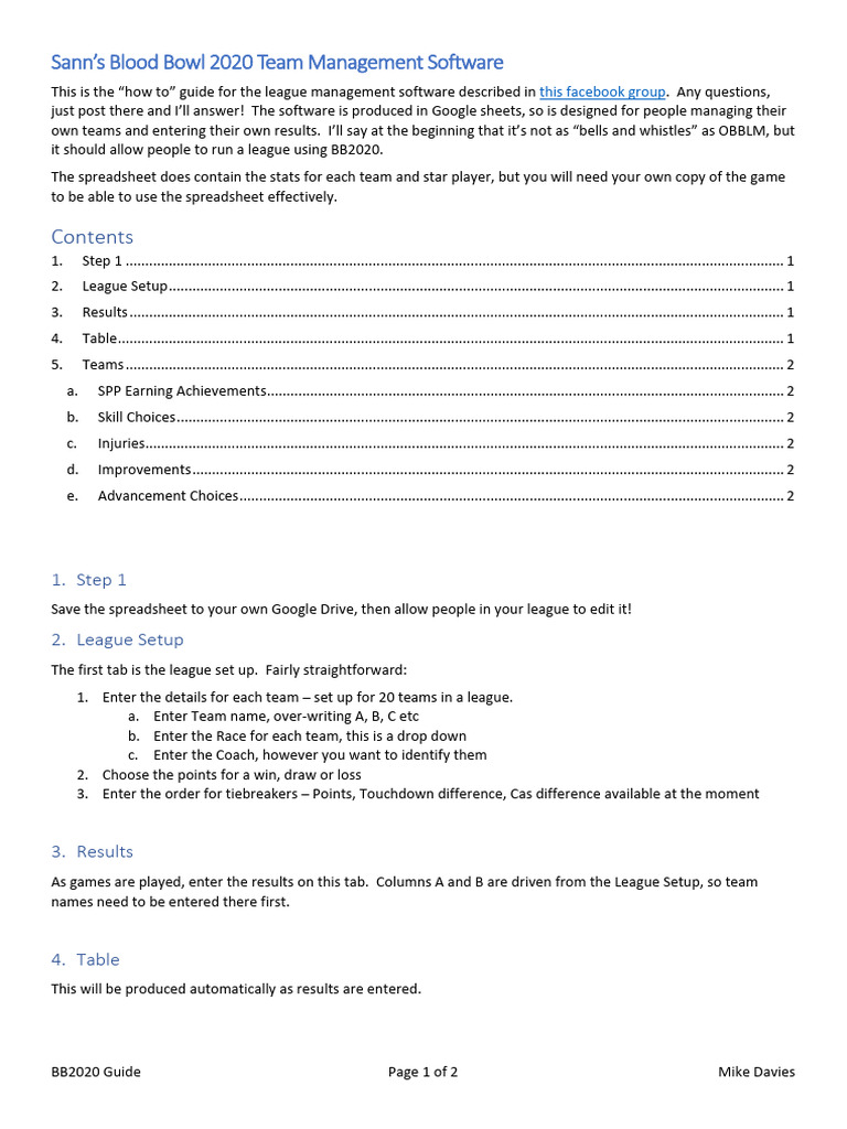 BB2020 Guide v01 | PDF | Spreadsheet | National Football League Teams