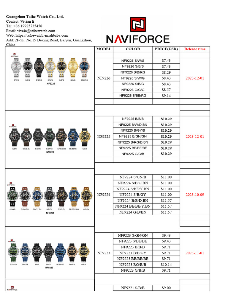 NAVIFORCE Watch Catalogue in USD - Updated in 20240104 | PDF