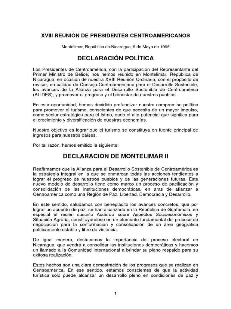 Declaracion Montelimar II 1996 - Compressed | PDF | Turismo | Centroamérica