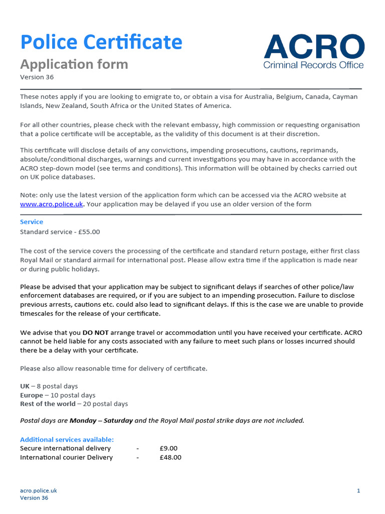 Police Certificate Application Form v36 | PDF | Mail | Payments