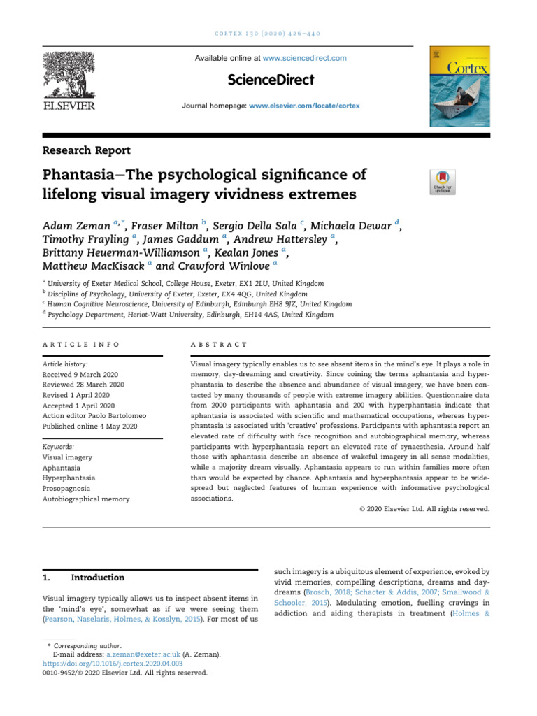 Visual Imagery Extremes: Aphantasia & Hyperphantasia | PDF | Mental ...