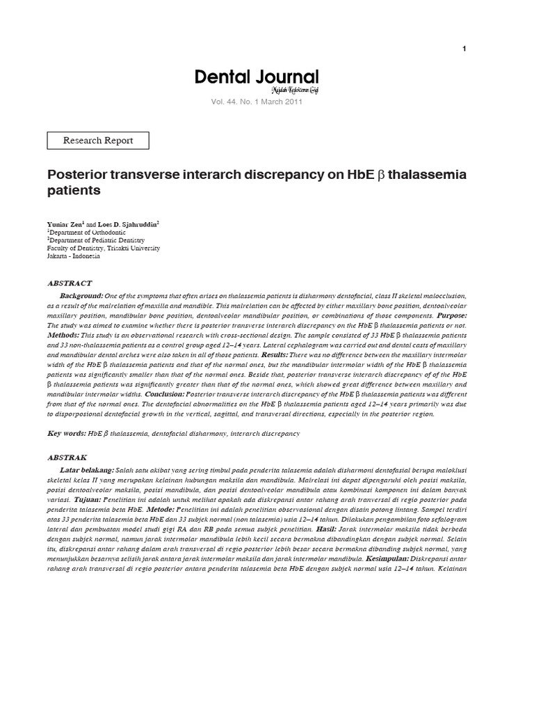Posterior Transverse Interarch Discrepancy On HbE | Download Free PDF ...