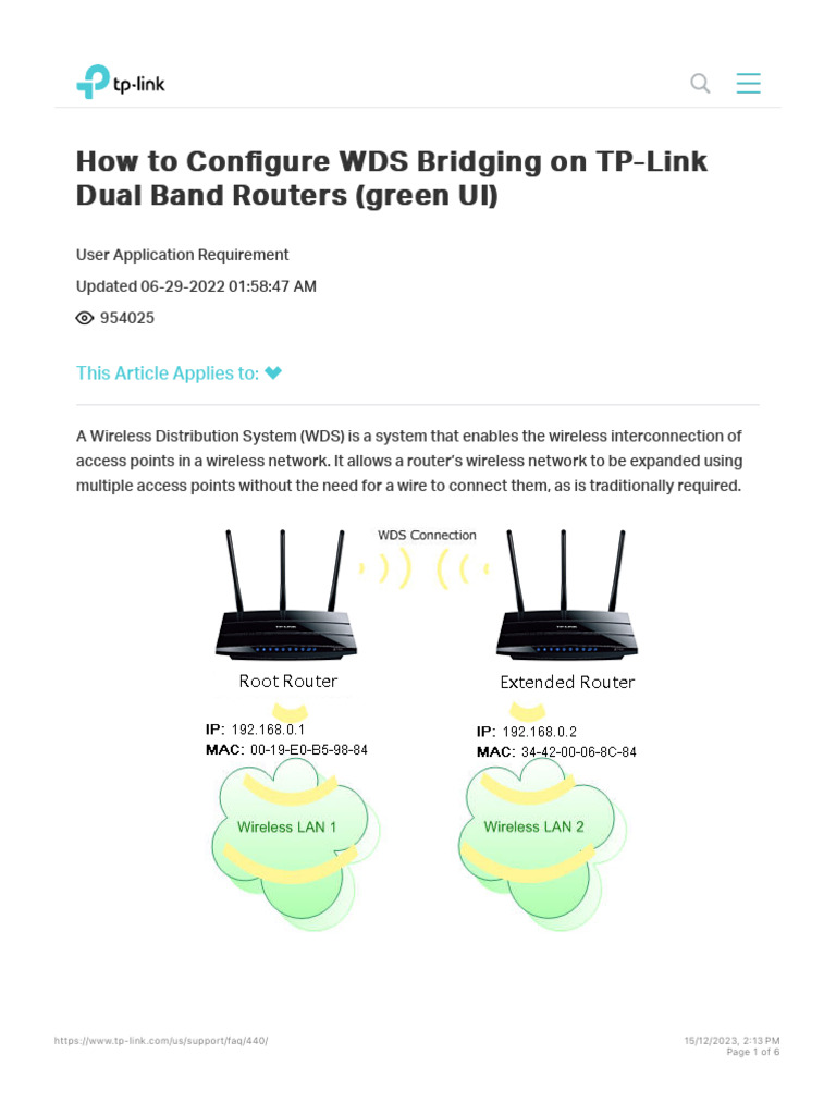 How To Configure WDS Bridging On TP-Link Dual Band Routers (Green UI ...