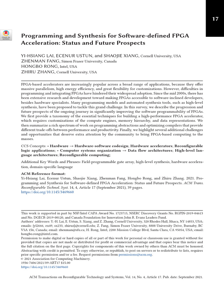 Programming And Synthesis For Software Defined Fpga Acceleration Status And Future Prospects