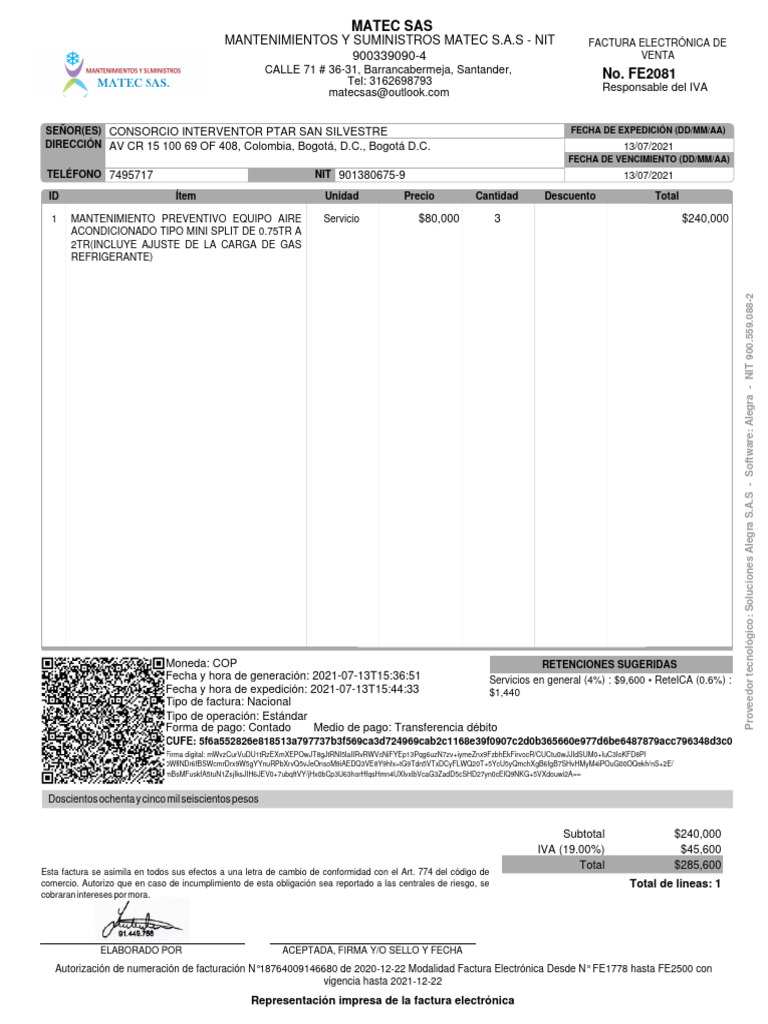 Fe-Consorcio Interventor Ptar San Silvestre-Mt Aires Acondicionado | PDF | Bancario | Tecnología ...