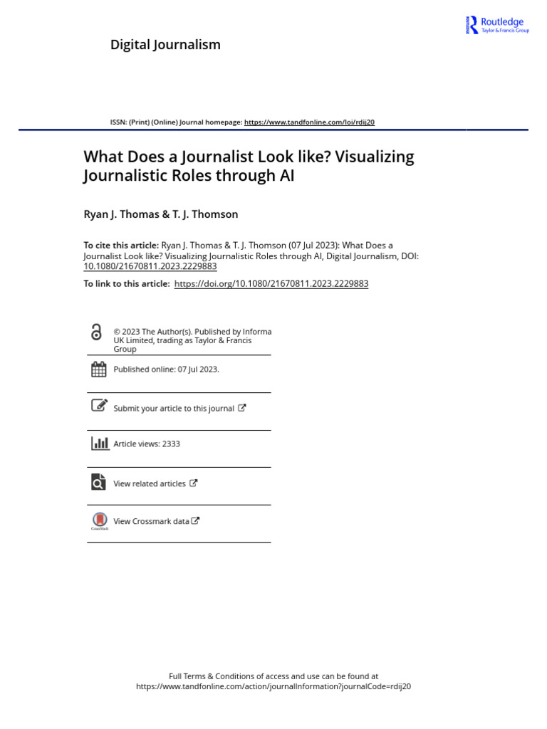 What Does A Journalist Look Like Visualizing Journalistic Roles Through AI | PDF | Artificial ...