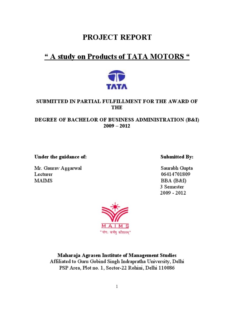 Project Blueprint of 'A Study On Products of TATA Motors' | PDF | Land ...