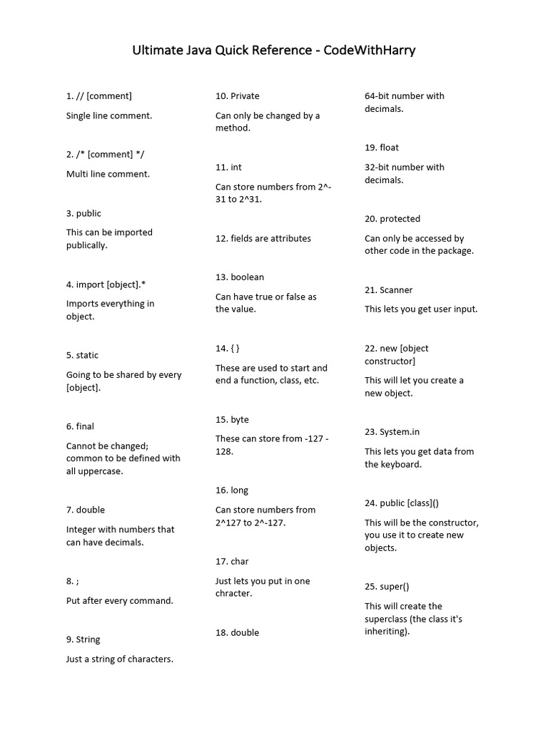 JavaNotes CodeWithHarry | PDF | Constructor (Object Oriented ...