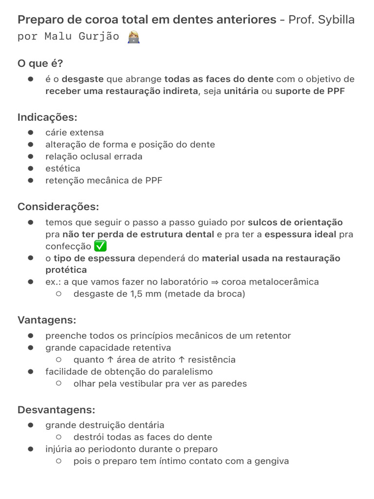 Aula 3 - Preparo de Coroa Total em Dentes Anteriores | PDF | Dente ...