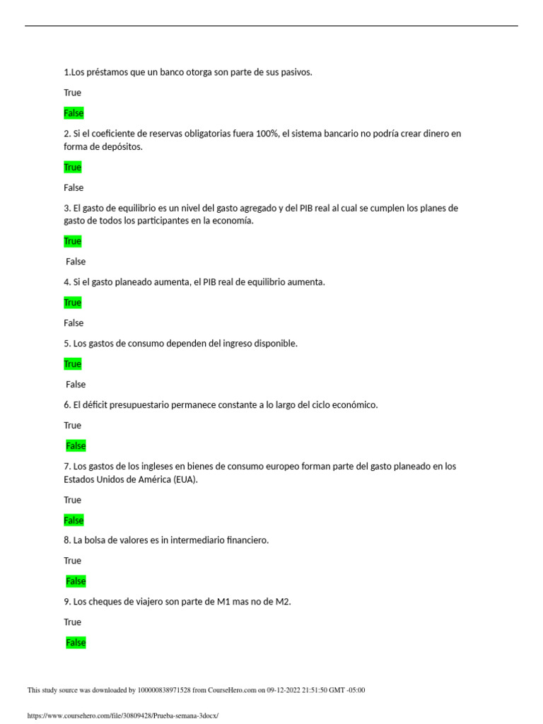 Prueba Semana 3 | PDF | Producto Interno Bruto | Dinero