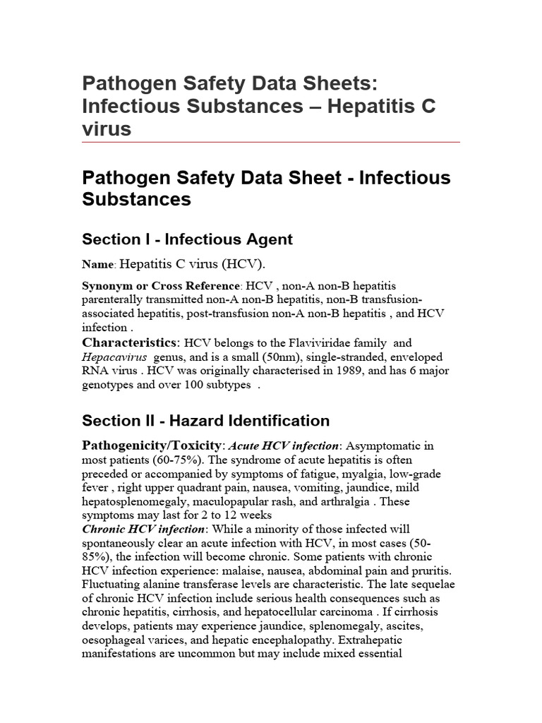 Pathogen Safety Data Sheet1 HCV | PDF | Hepatitis C | Infection