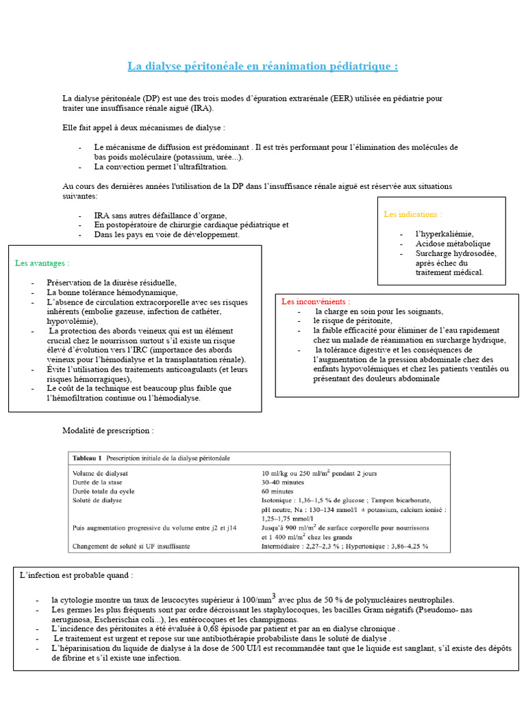 Dialyse péritonéale en réanimation pédiatrique | PDF | Hémodialyse ...