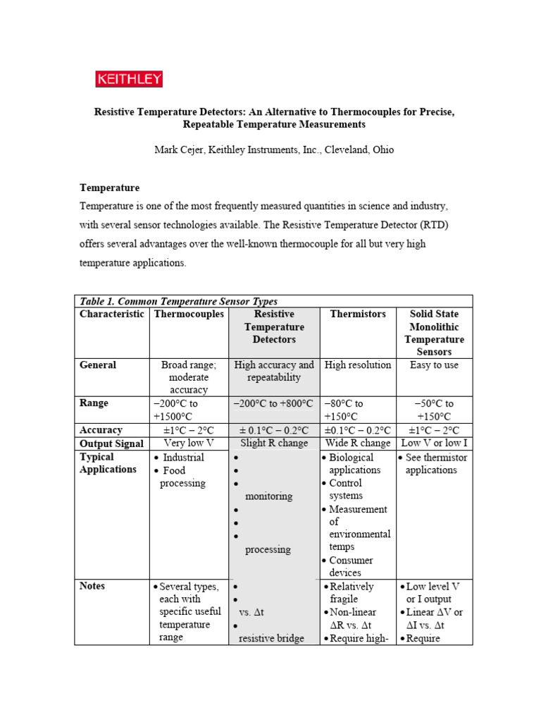 Table 1. Common Temperature Sensor Types | PDF | Electrical Engineering ...
