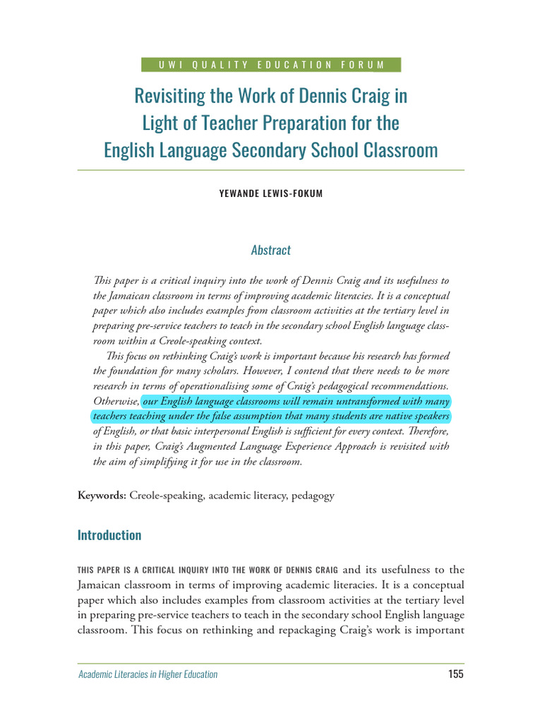 Revisiting The Work of Dennis Craig | PDF | Pedagogy | Teachers